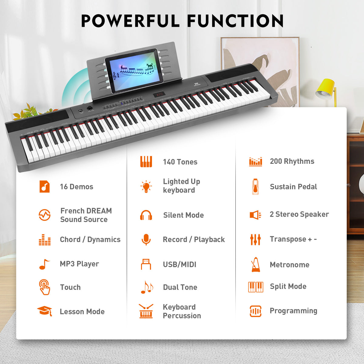 MUSTAR MEP-1800, Digital Piano 88 Keys Electronic Keyboards, Semi Weig