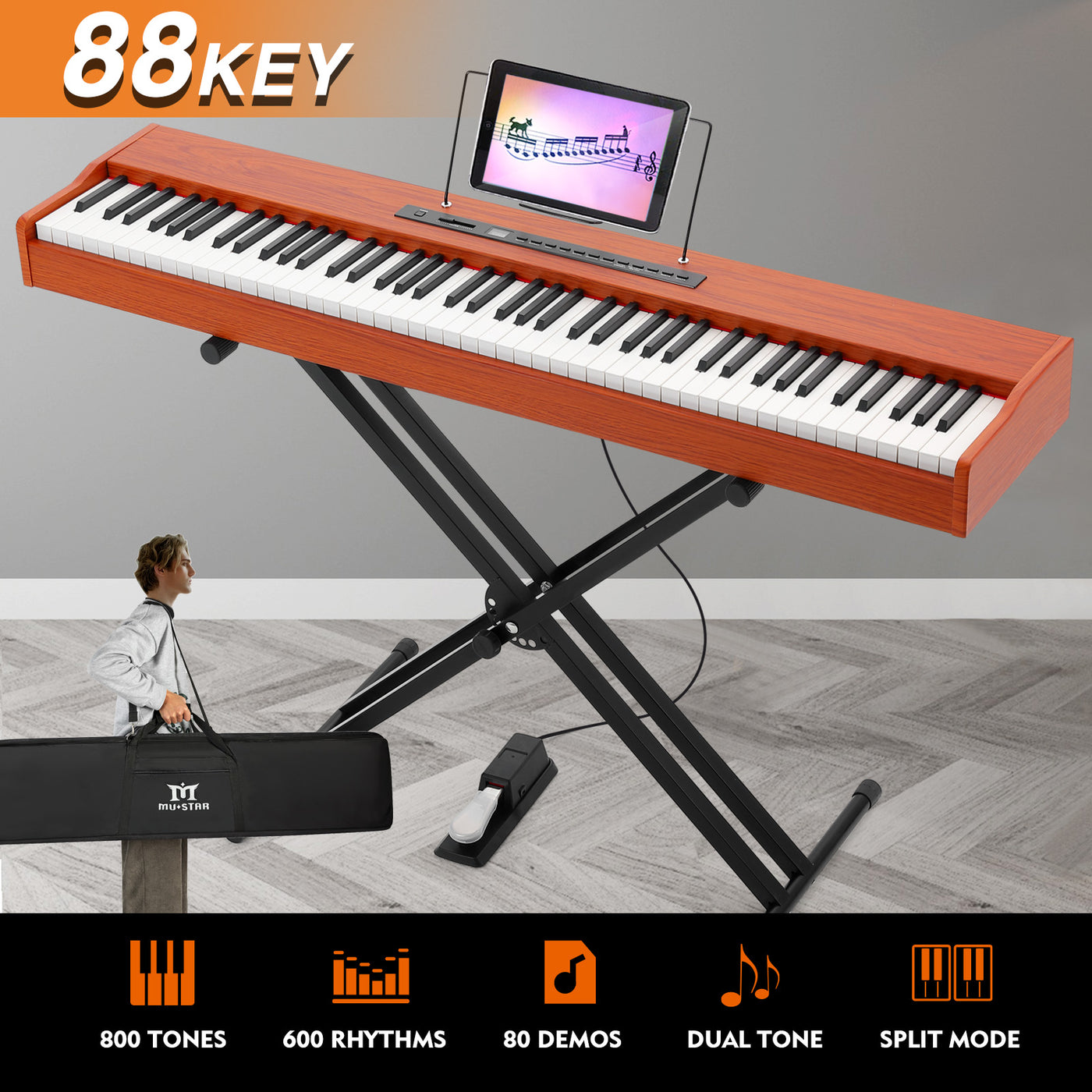 MUSTAR MEP-1600, Digital Piano 88 Keys Electronic Keyboards, Semi Weig