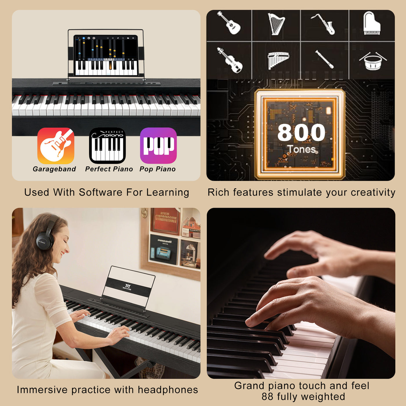 MUSTAR MDP-1200, 88 Key Weighted Digital Piano Wooden Electronic ...