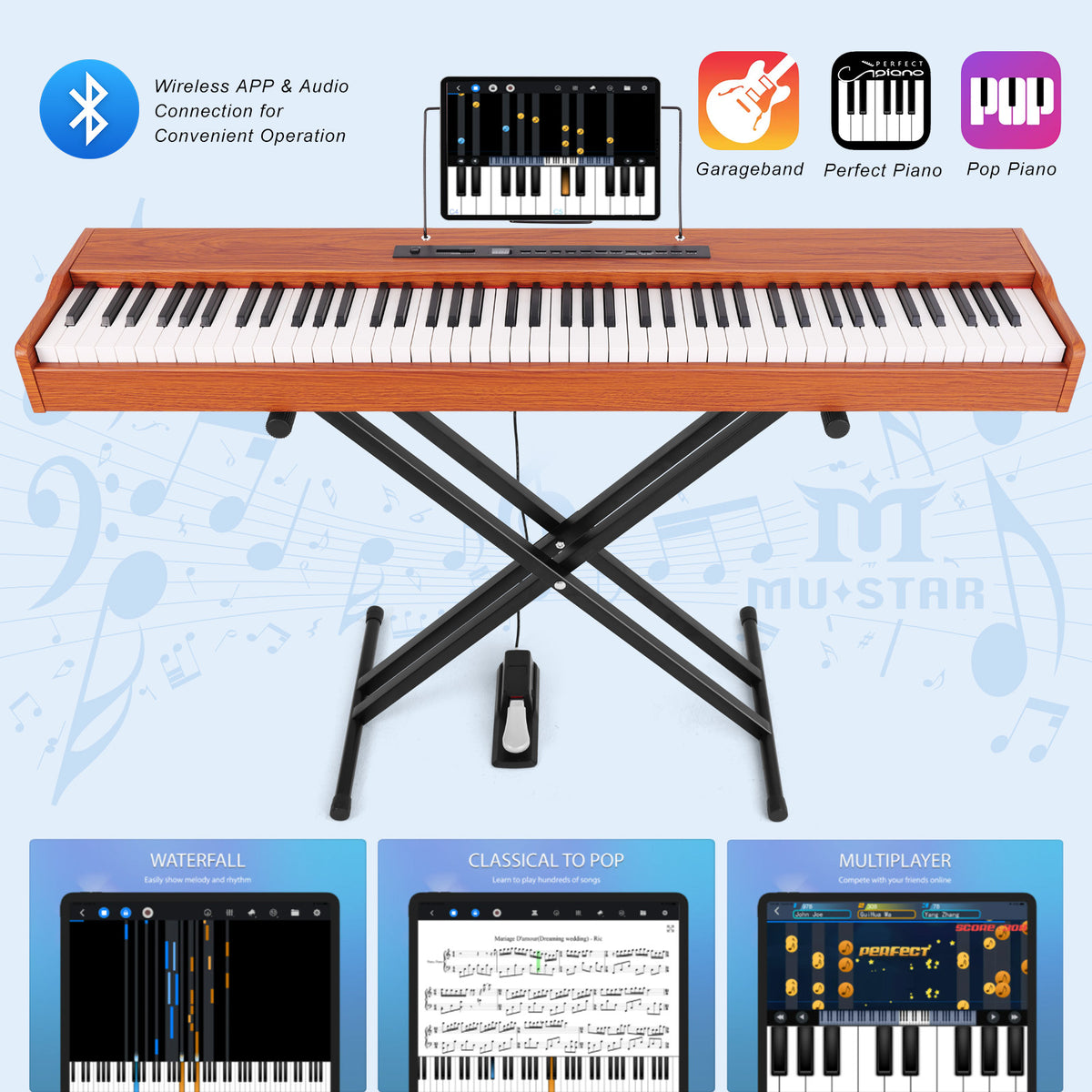 MUSTAR MEP-1600, Digital Piano 88 Keys Electronic Keyboards, Semi Weig