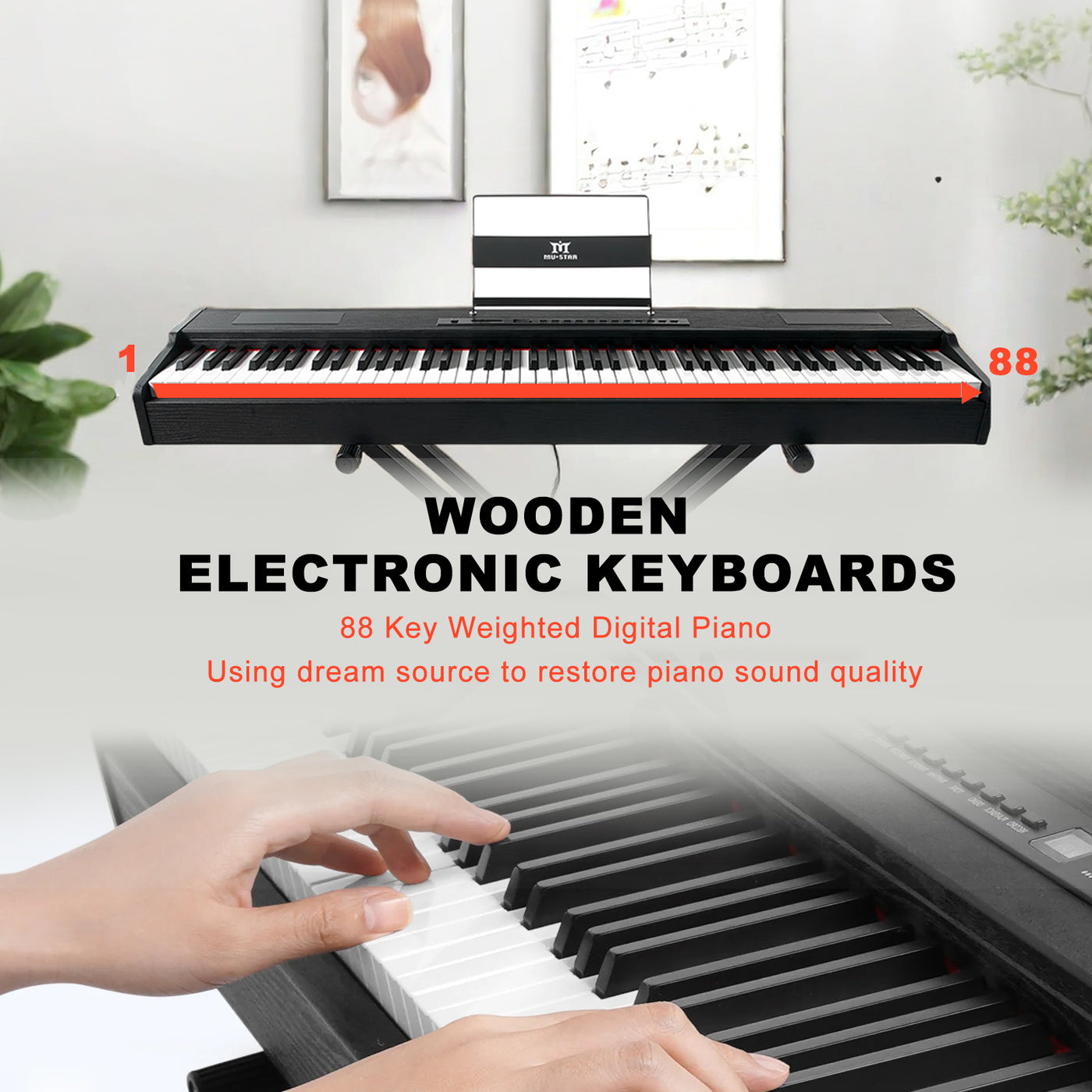 MUSTAR MDP, 88 Key Weighted Digital Piano Wooden Electronic Keyboards,