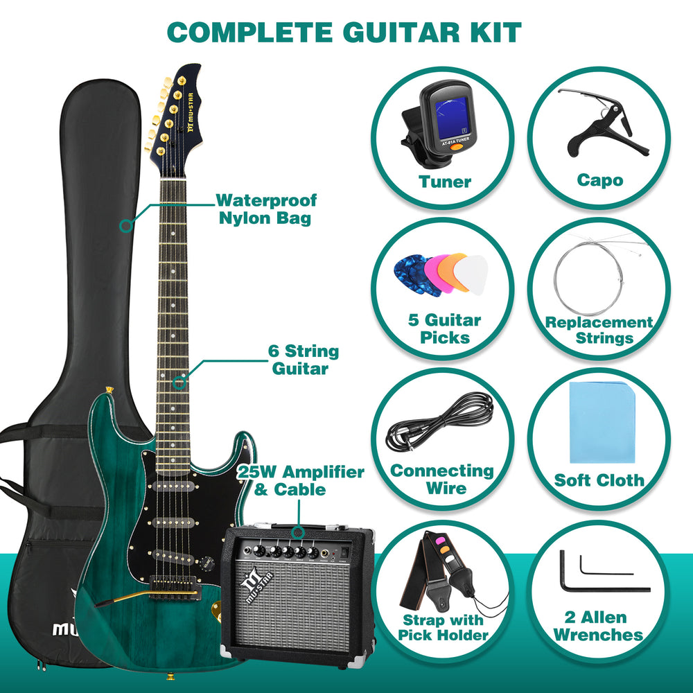 MUSTAR MEG-100, Electric Guitar Kit with 25W Amplifier, Solid Wood Ele